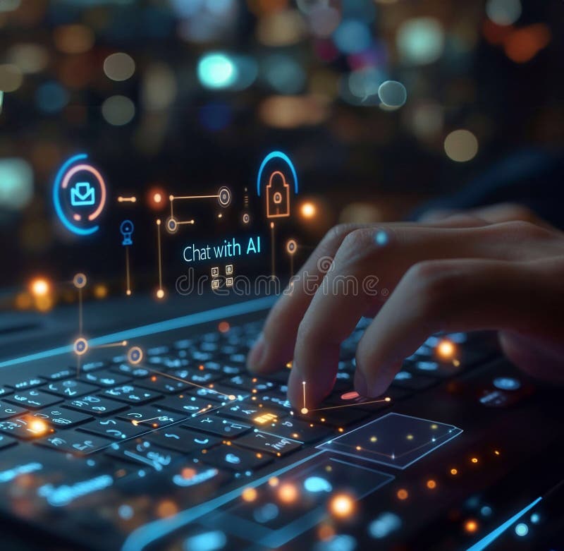 Person Typing on a Laptop with the Words "Chat with AI" by Lights in ...