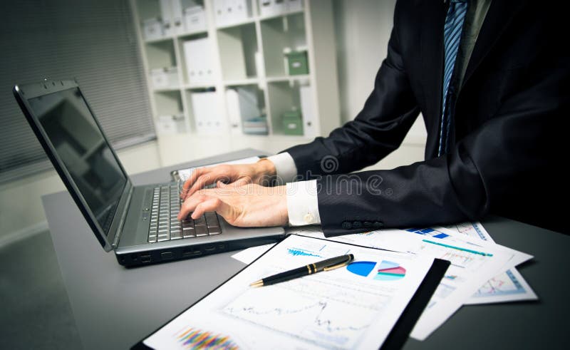 Person Typing On A Modern Laptop Stock Image - Image of light, male ...