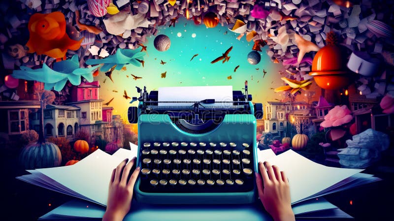 Person Typing on Old Fashioned Typewriter in Front of Colorful ...