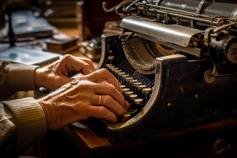 Person Typing on Old Fashioned Typewriter with Pair of Hands ...