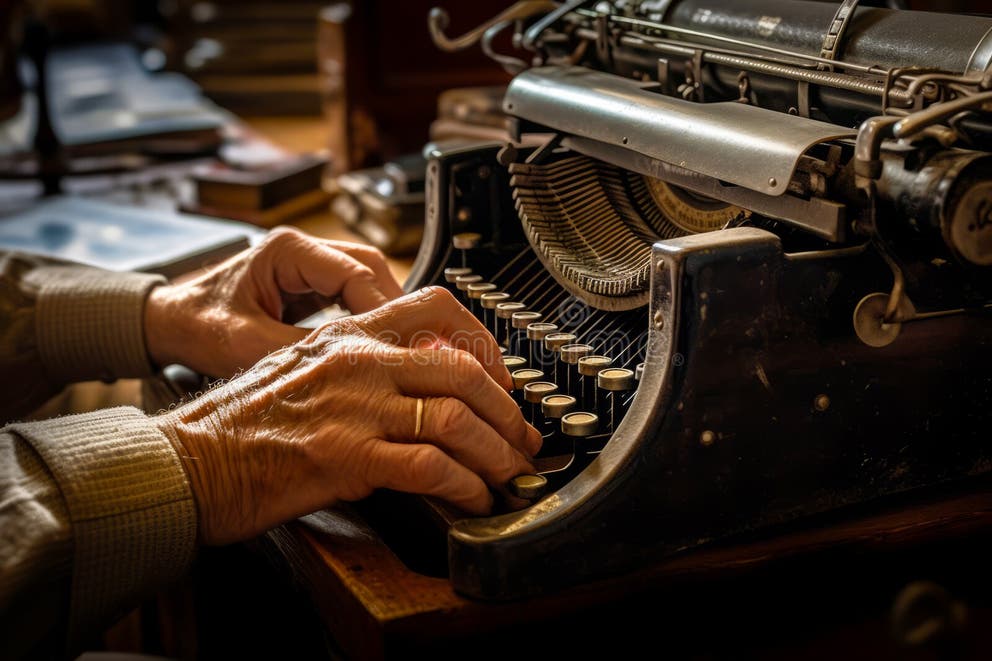 Person Typing on Old Fashioned Typewriter with Pair of Hands ...