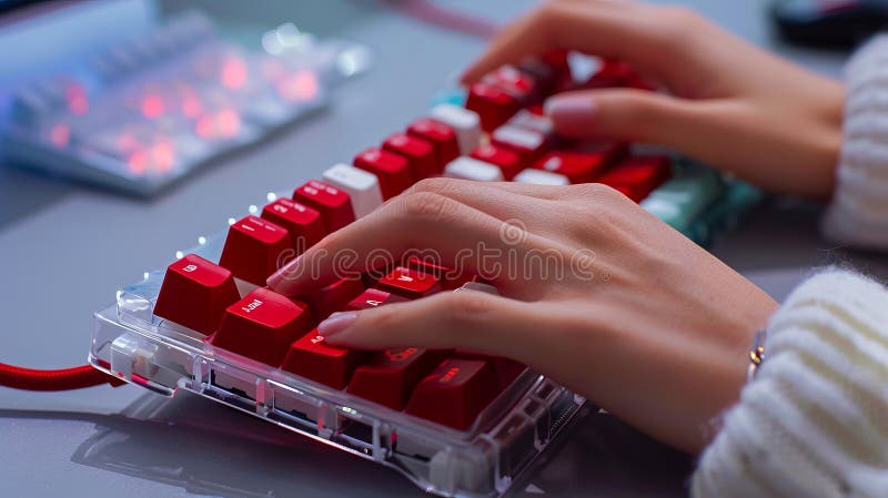 A Person is Typing on a Red Keyboard Stock Image - Image of hand ...