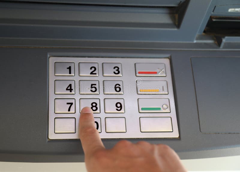 Person Typing the Secret Code into the ATM Machine Keyboard Stock Image ...