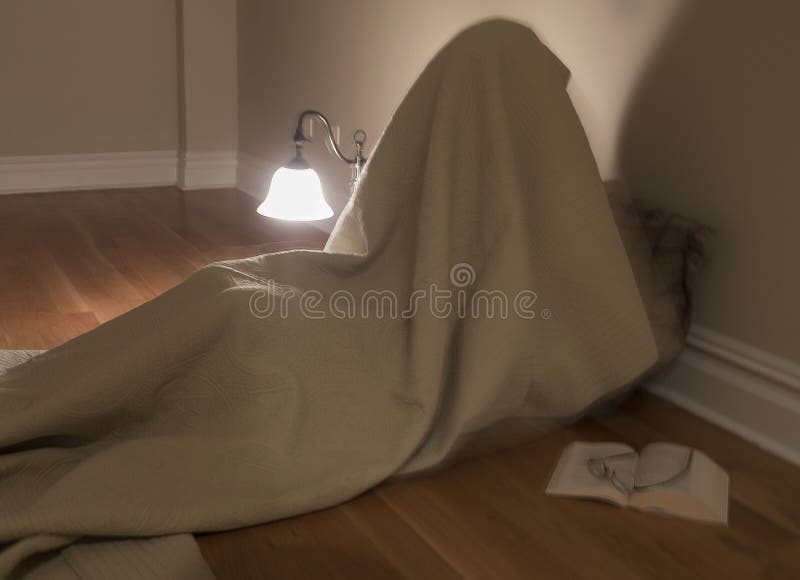 Person Under Blanket in Empty Room Stock Image - Image of hiding ...