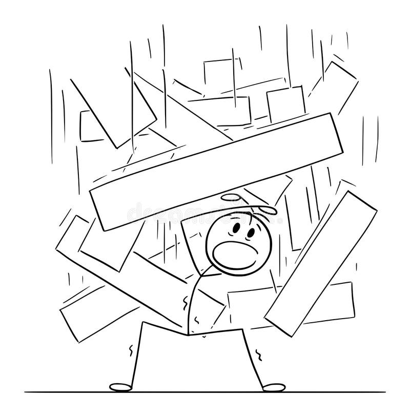 Person Under Falling Objects, Vector Cartoon Stick Figure Illustration ...