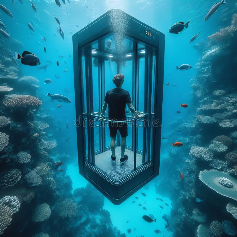 Person in an Underwater Elevator a Person Inside an Stock Illustration ...
