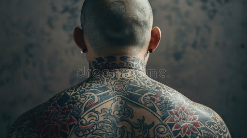 A Person with a Unique Design Inked on Their Back Stock Illustration ...