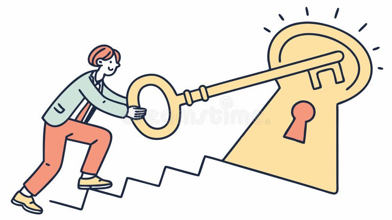 Person Unlocking Keyhole with Large Key Solution, Vector Design ...