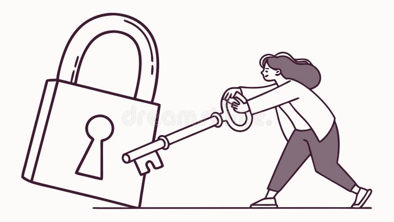Person Unlocking a Large Padlock with a Key, Finding a Solution Vector ...