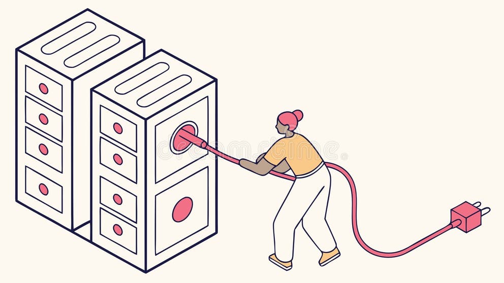 Person Unplugging a Cable from a Server Rack, Vector Design Generative ...