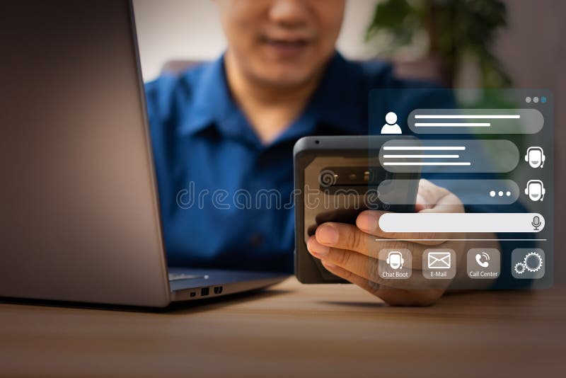 Person Use Customer Service and Support Live Chat with Chatbot and ...