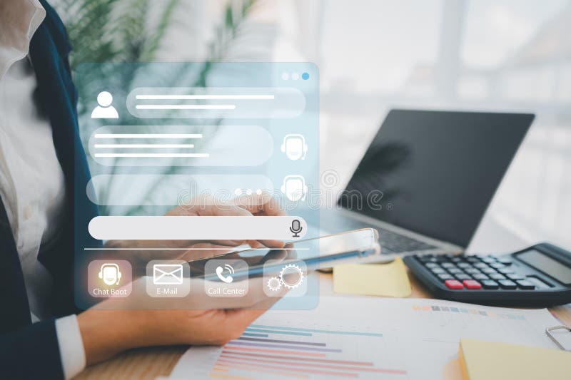 Person Use Customer Service and Support Live Chat with Chatbot and ...