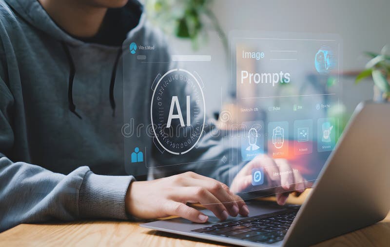 Person Using AI Image Prompt Generator Software on Laptop Modern ...