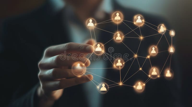 Person Connecting a Network of Digital Profiles in a Modern Office ...