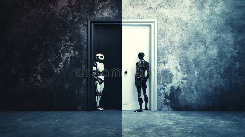 A Person Uses a Digital Mirror To See Asee a Robot Reflection ...