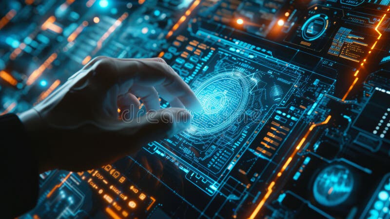 Person Uses Digital Touch Screen of Control Panel in Spaceship or ...