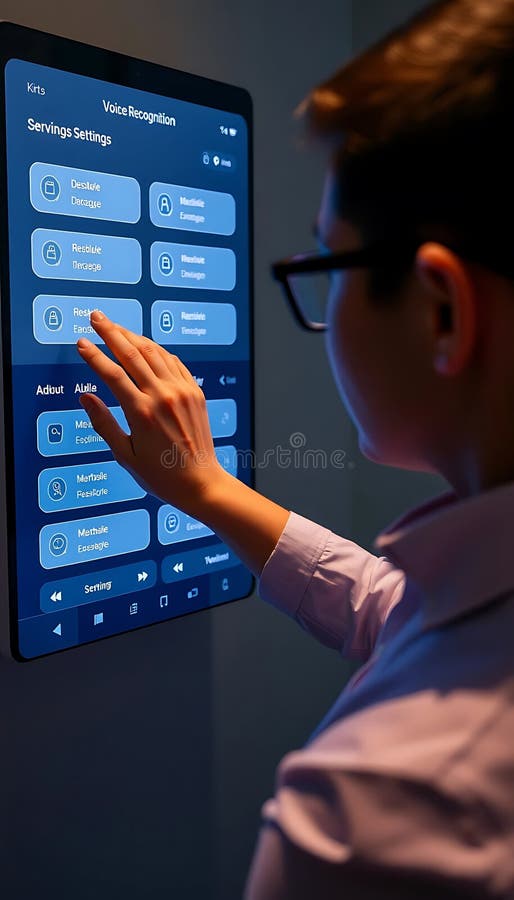 Person Interacting with Interactive Touchscreen Display for Home ...