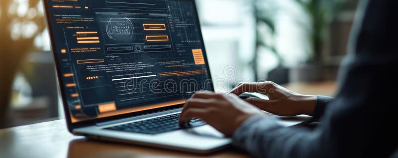 Person Uses Laptop with AI Tech Prompt Engineering Interface. Visual ...