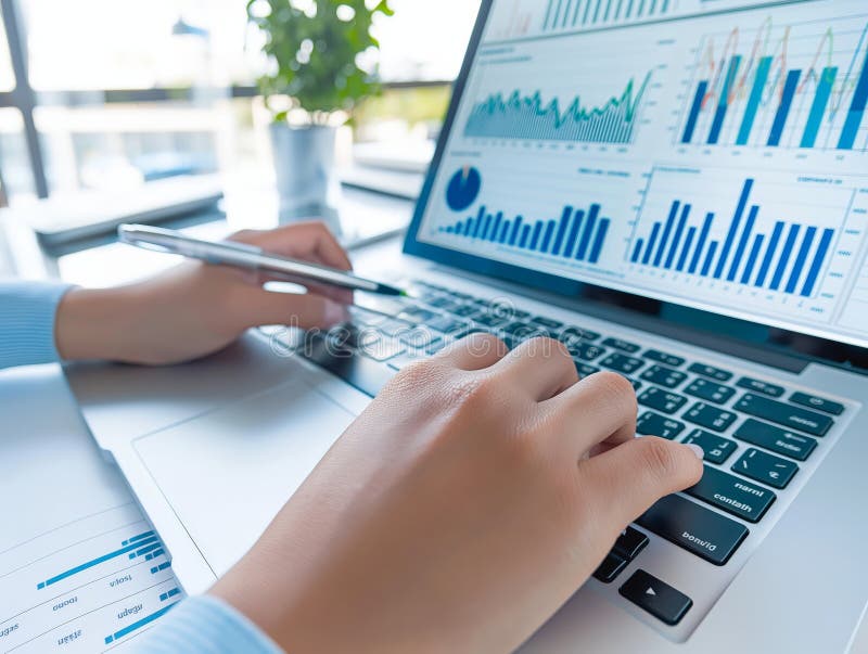 Analyzing Data on a Laptop stock photo. Image of corporate - 320455726