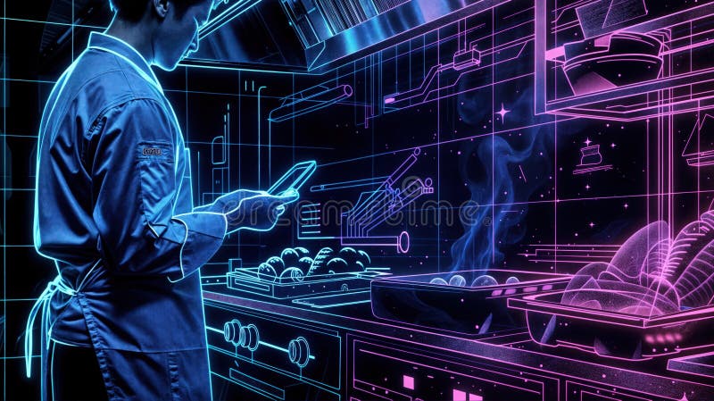 Smart Grill Technology in the Kitchen Stock Illustration - Illustration ...