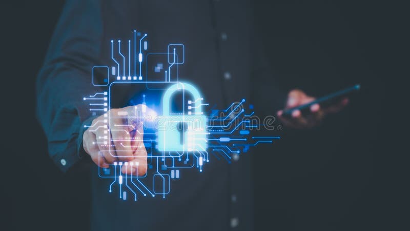 Person Uses a Smartphone, Interacting with a Glowing Digital Lock Icon ...