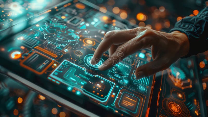 A Person Uses a Tablet with Augmented Reality Functions Stock Image ...