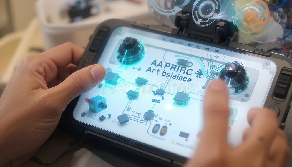 Person Using Advanced Electronic Device Interface for Control and Data ...