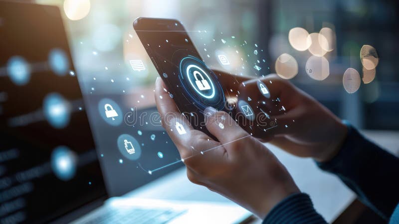 Person Using An App With Message Encryption Stock Illustration