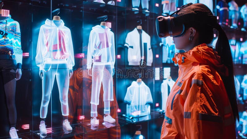 Person Using AR Glasses To Visualize Virtual Outfits in a Futuristic ...