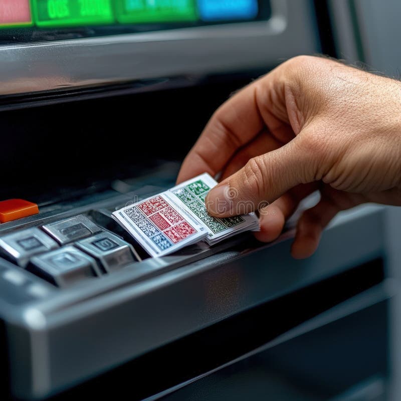 A Person Using an ATM Inserting a Card for Cash Withdrawal Modern ...