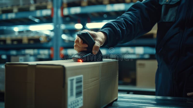Worker Scanning Box in Warehouse. AI Generated Stock Image - Image of ...