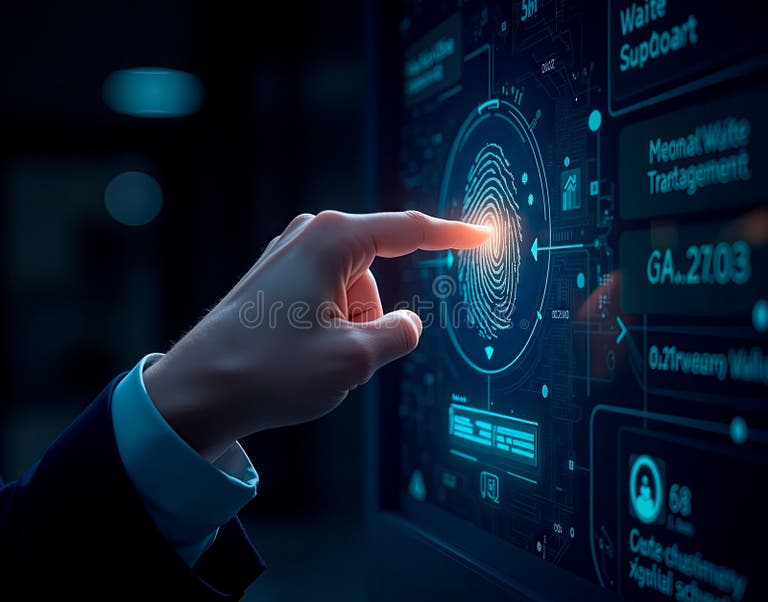 Person Using Biometric Scanner for Digital Wallet. Sleek Interface ...