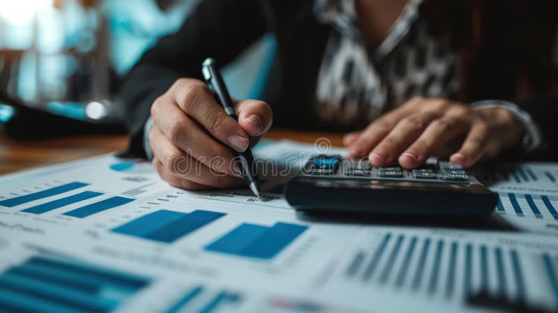Person Using Calculator on Table Stock Image - Image of desk, numbers ...