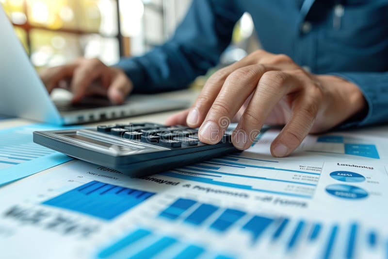 A Person is Using a Calculator To Add Numbers on a Piece of Paper Stock ...