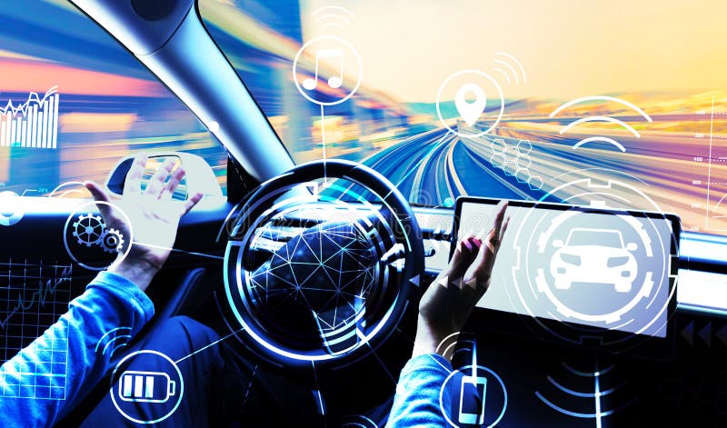 Person Using a Car in Autopilot Mode Stock Image - Image of automate ...