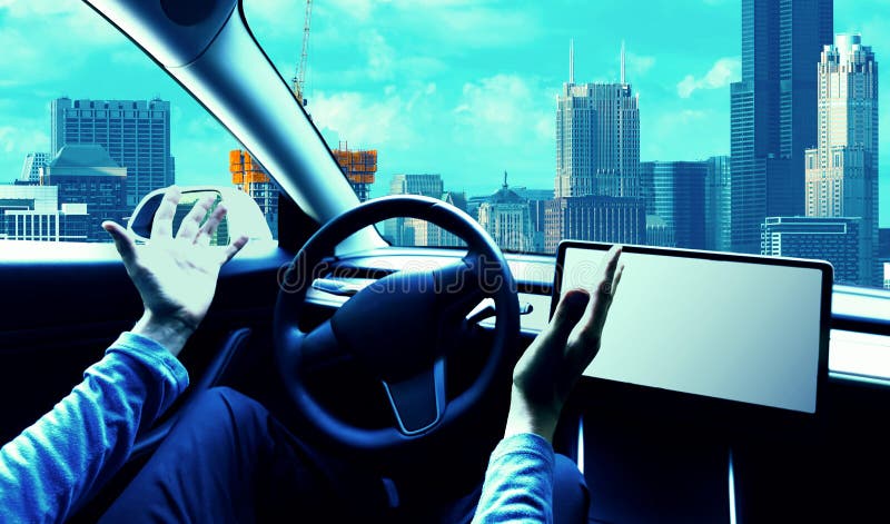Person Using a Car in Autopilot Mode Stock Photo - Image of artificial ...