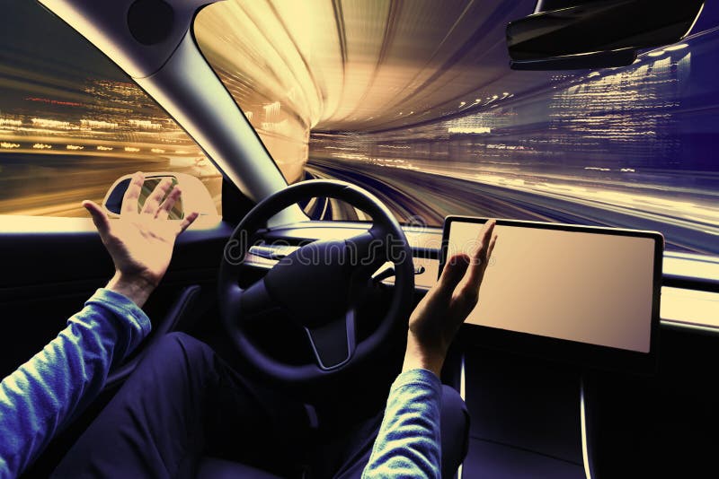 Person Using a Car in Autopilot Mode Stock Image - Image of automotive ...