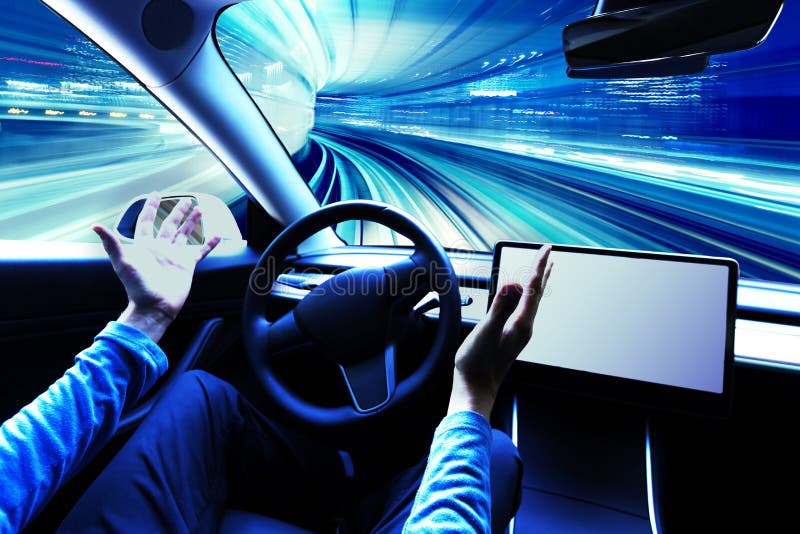 Person Using a Car in Autopilot Mode Stock Photo - Image of driving ...