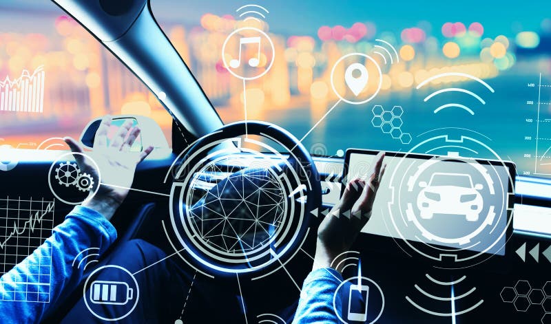 Person Using a Car in Autopilot Mode Stock Image - Image of graphics ...
