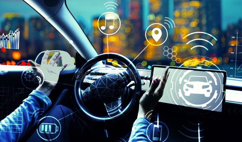 Person Using a Car in Autopilot Mode Stock Image - Image of highway ...