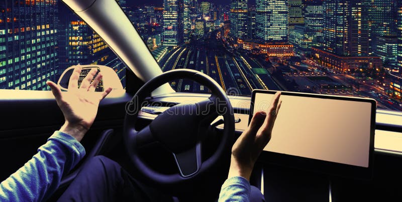 Person Using a Car in Autopilot Mode Stock Photo - Image of future ...