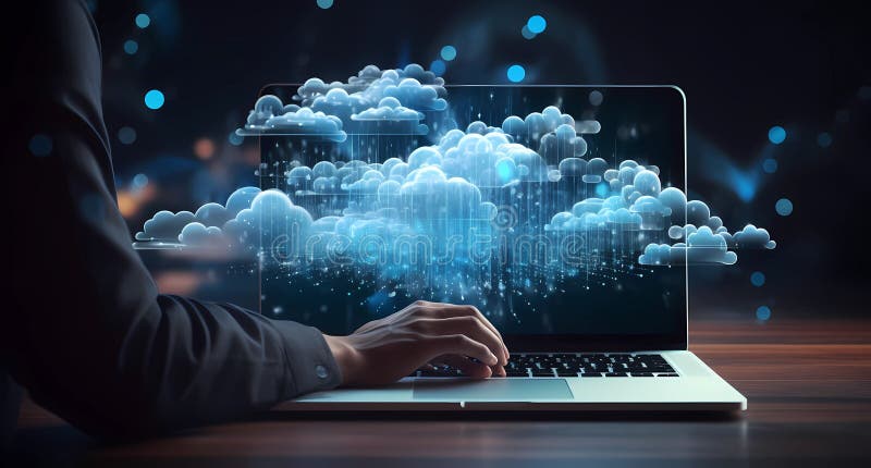 Person Using Cloud Technology on Their Laptop Stock Illustration ...