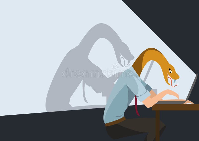 Person Using a Computer with a Snake As a Head Stock Illustration ...