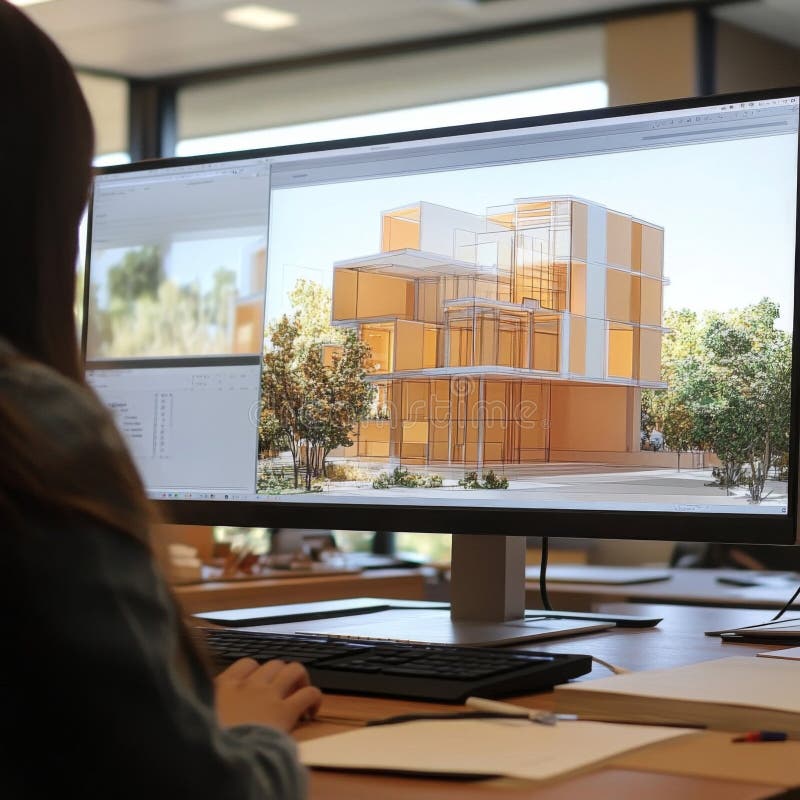 A Person Using a Computer To Design a Modern House Stock Illustration ...