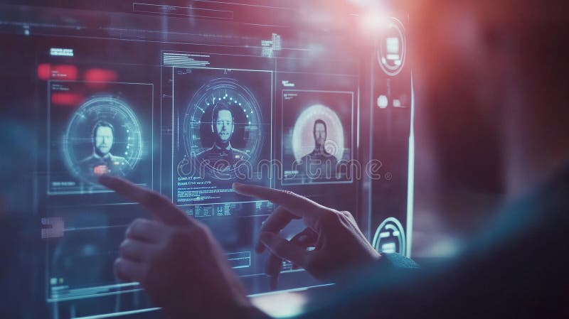 A Person Using a Computer with Transparent Digital Profiles Stock Image ...