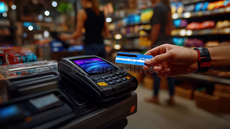 Person is Using a Credit Card Reader at a Store. the Person is Standing ...