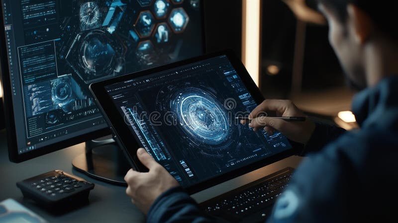 Photorealistic Image of a Professional Using a Digital Tablet To Work ...