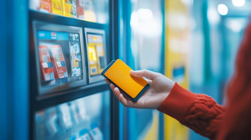 Person Using Digital Wallet at Vending Machine for Convenient Payment ...