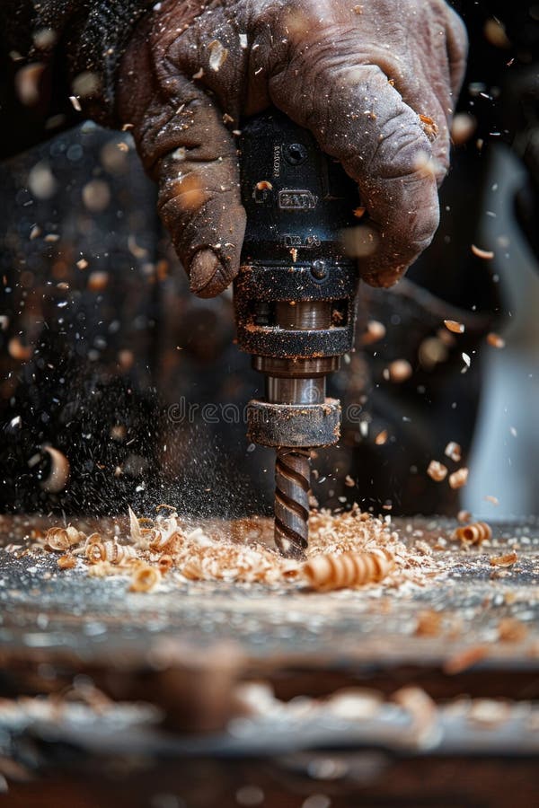 Person Using Drill To Drill Wood Stock Image - Image of workshop ...