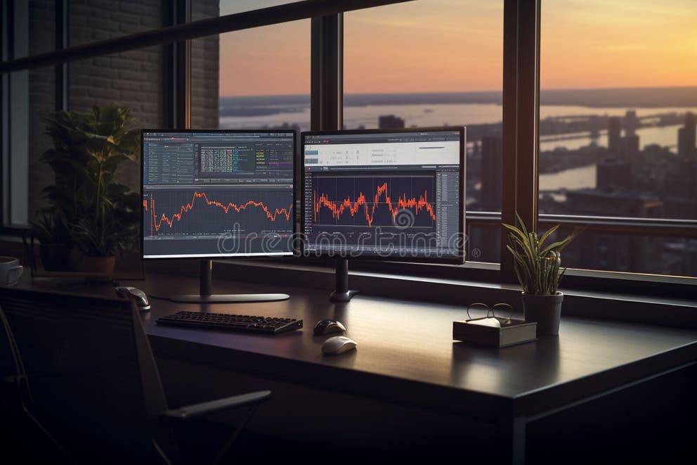 Person Using a Dual Monitor Setup in a Stock Illustration ...
